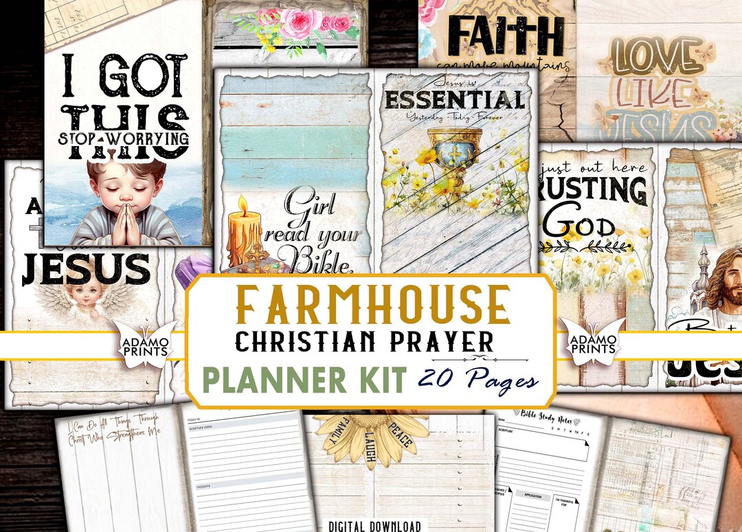 Christian Farmhouse Prayer Junk Journal Kit, Faith Devotion Planner ...