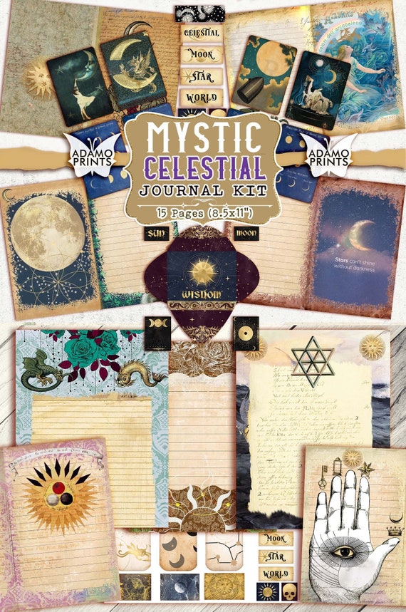 Mystic Celestial Journal Kit Blank & Lined Page Collage - Etsy UK