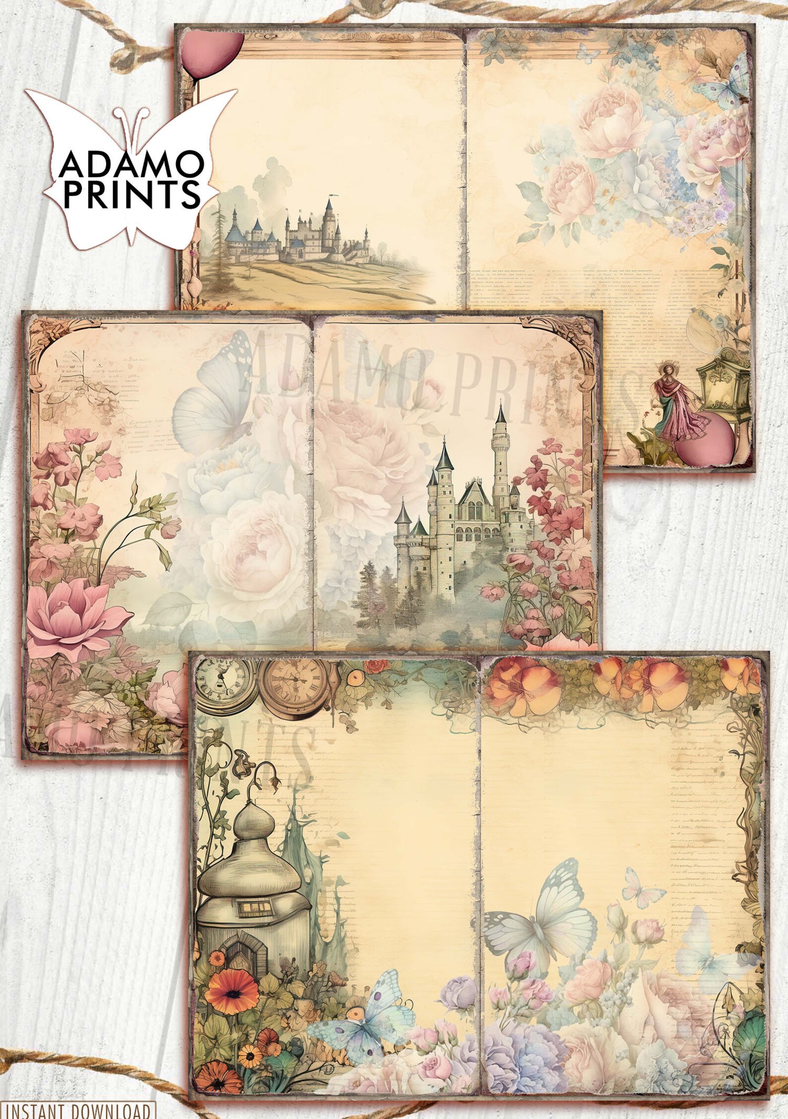 Fairy Tale Flower Junk Journal Kit: Printable Background Paper (digital ...