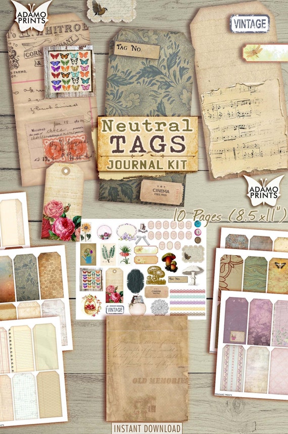 Neutral Tag Kit Collage Tag Junk Journaling Tags Ephemera | Etsy
