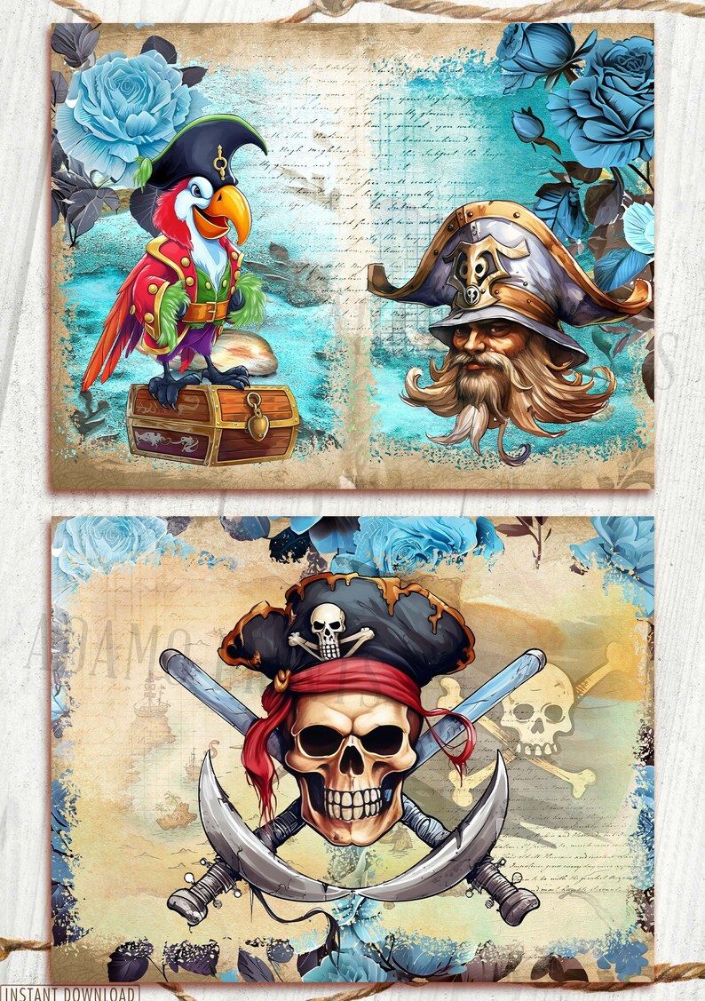 Pirate Journey Journal Kit, Collage Fantasy Journal , Lined & Blank ...
