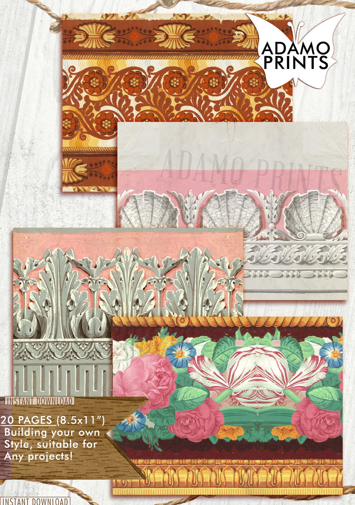 Vintage French Border Paper Floral Pattern Junk Journaling - Etsy