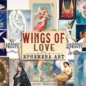 Wings of Love, Magic Wing, Angel, Ephemera Digital Art, Collage Sheet ...