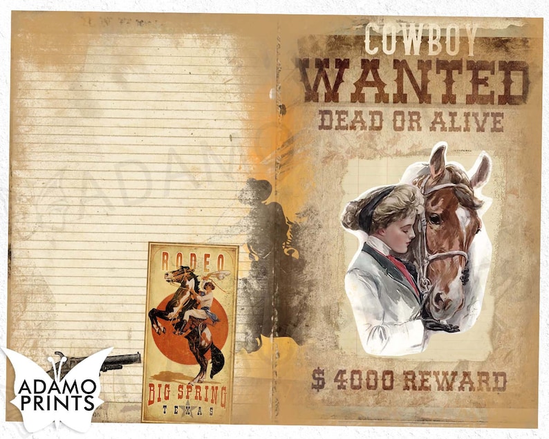 Cowboy Junk Journal Kit Journal Page Fussy Cut Tags Wild - Etsy