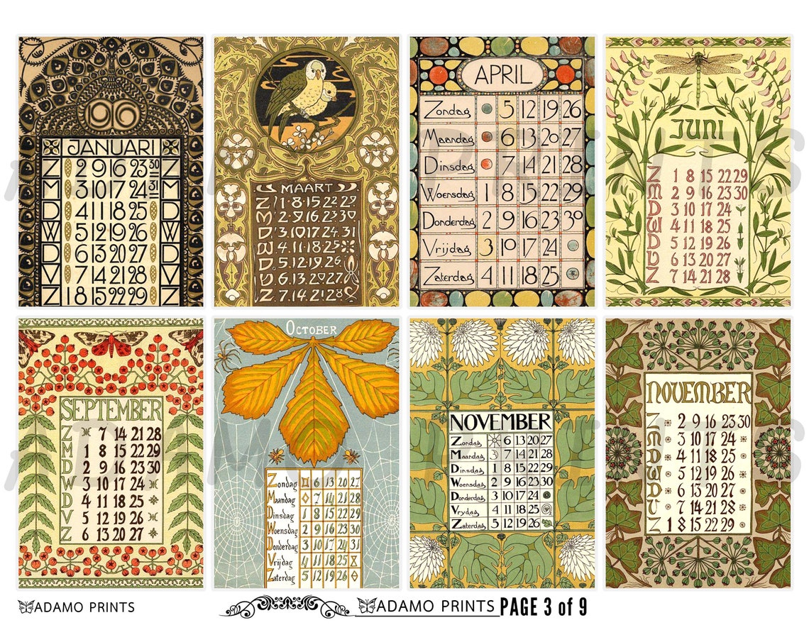 Vintage Calendar Art Nouveau Vintage Art Ephemera Classic - Etsy