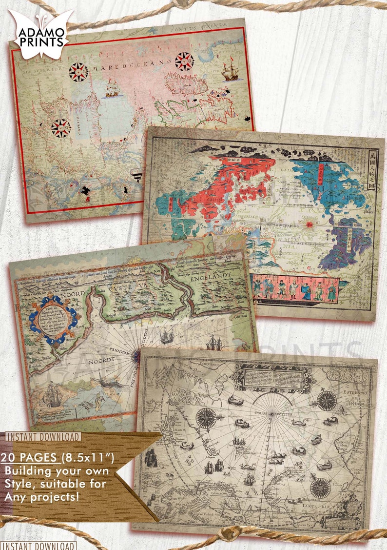 Vintage Decorated Map Antique Map Paper Pack Digital - Etsy