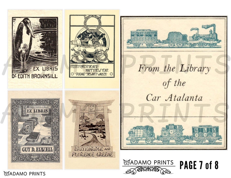 Rare Bookplate Set1 Ex Libris Digital Bookplate Printable | Etsy