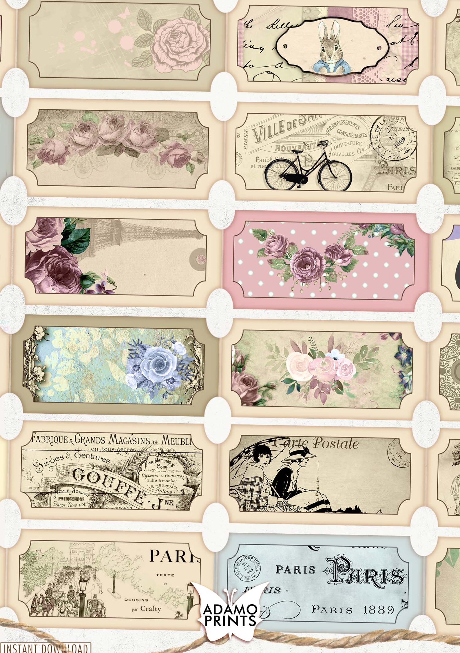 French Ticket Collage Ticket Digital Embellishments Junk | Etsy