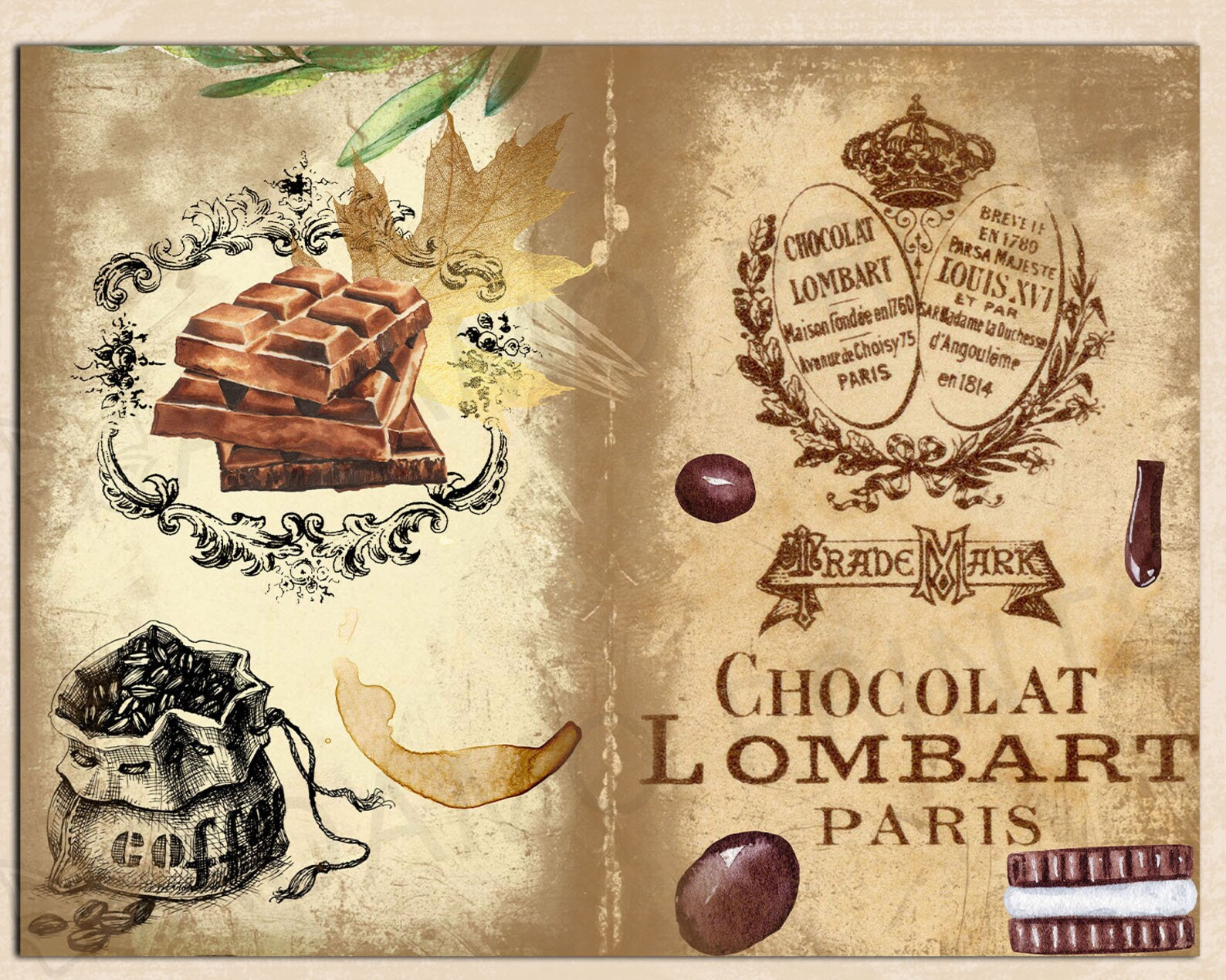 Coffee & Choco Journal Kit, Journal Page, Collage Sheets, Chocolate ...