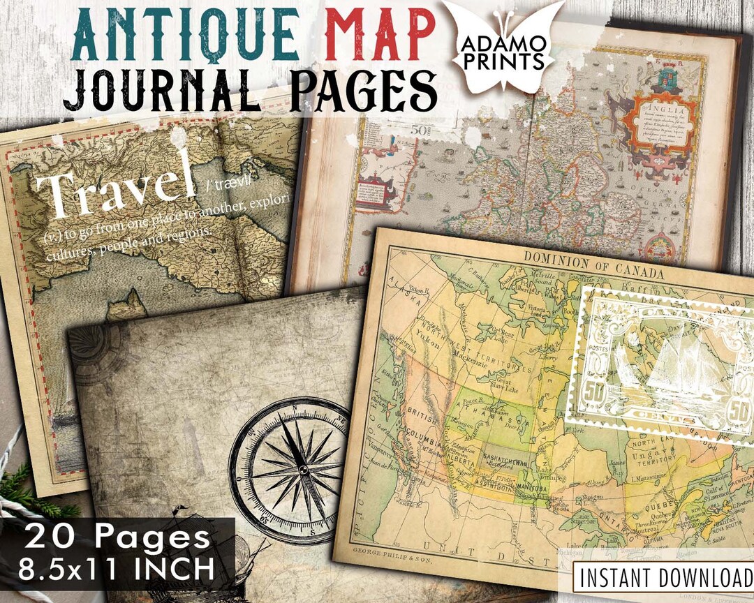 Antique Map Journal Kit, Vintage Map, Journal Page, Grunge, World Map ...