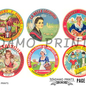 French Cheese Vintage Labels, Digital Labels, Collage Sheet ...