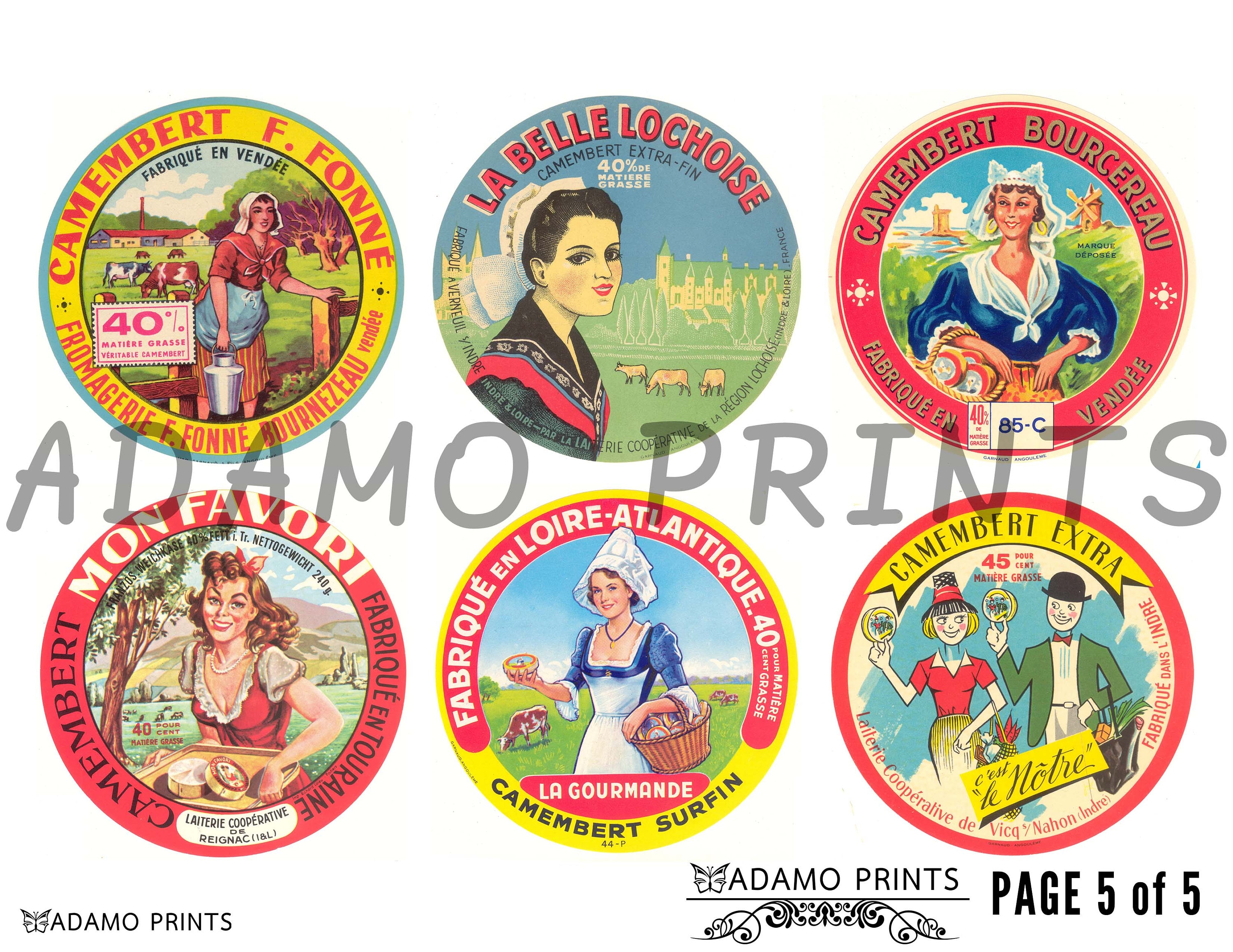 French Cheese Vintage Labels Digital Labels Collage Sheet | Etsy