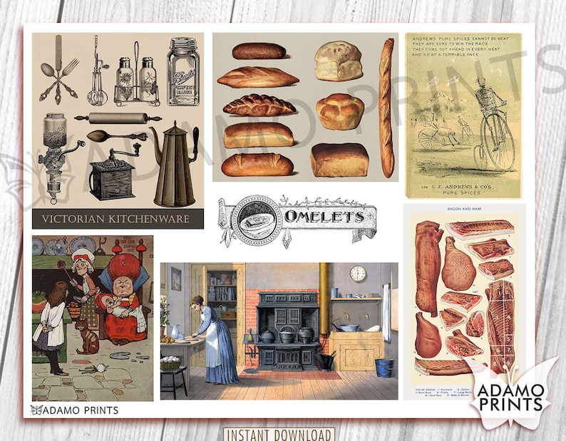 In the Kitchen Ephemera Pack, Food Ephemera, Printable Images, Vintage ...