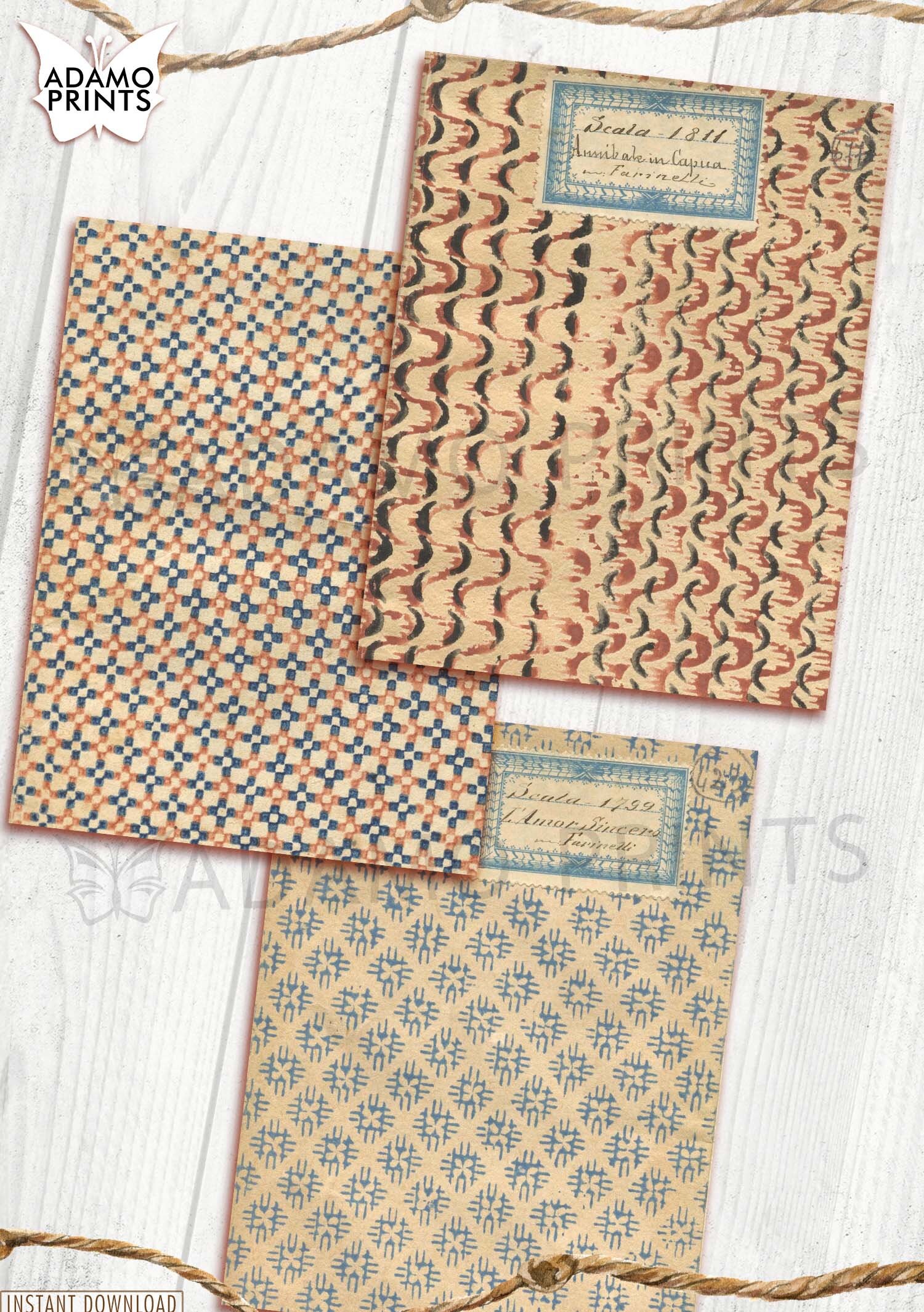 Abstract Block Print Pattern, Junk Journaling Kit, Paper for Journal ...