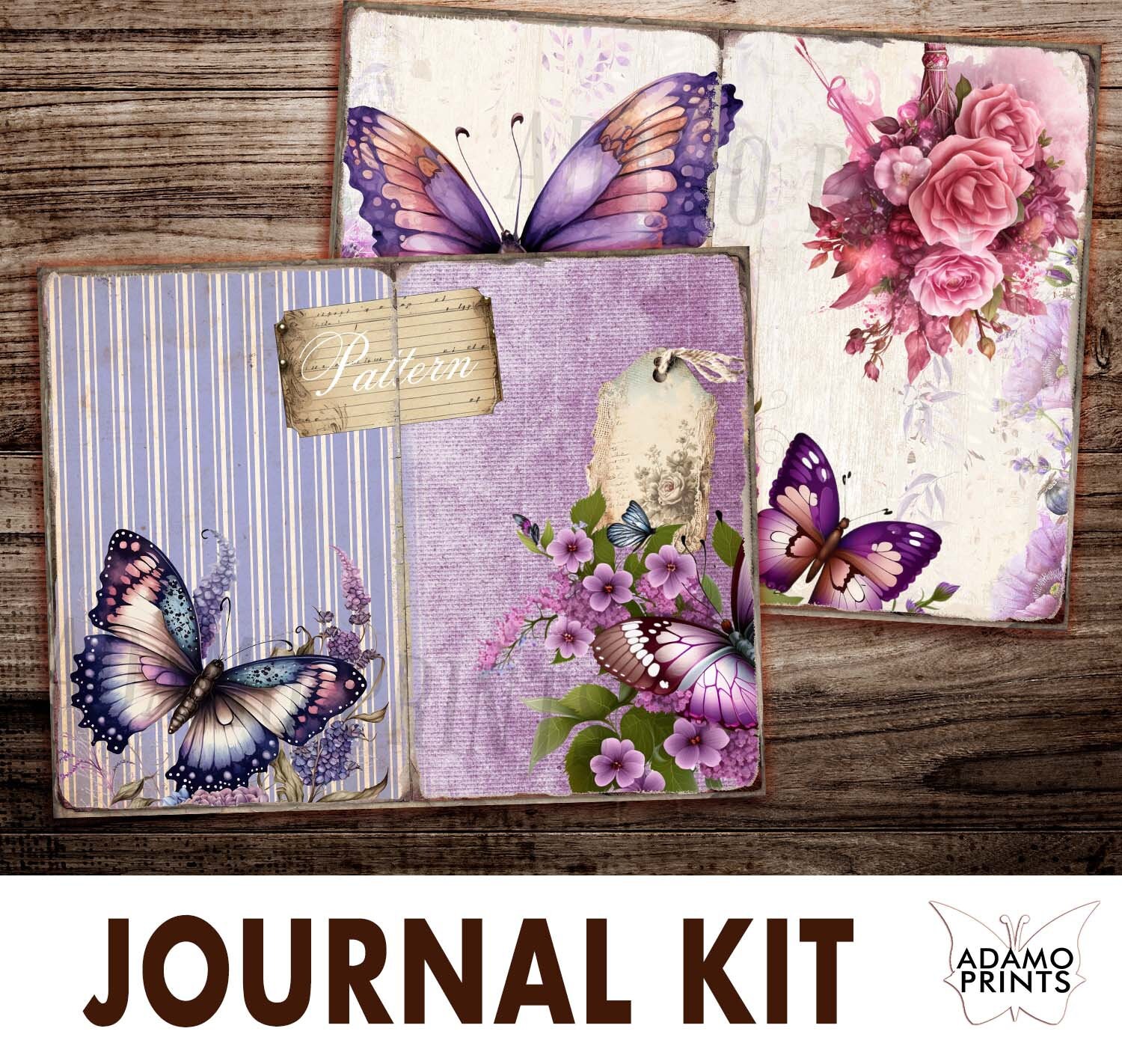 Purple Butterfly Junk Journal Pages Floral Journal Kit Garden Flower ...