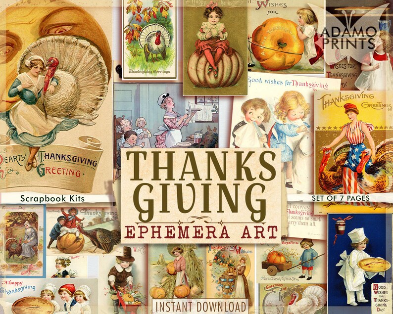 Thanksgiving Digital, Digital Vintage Art, December, Printable Card ...