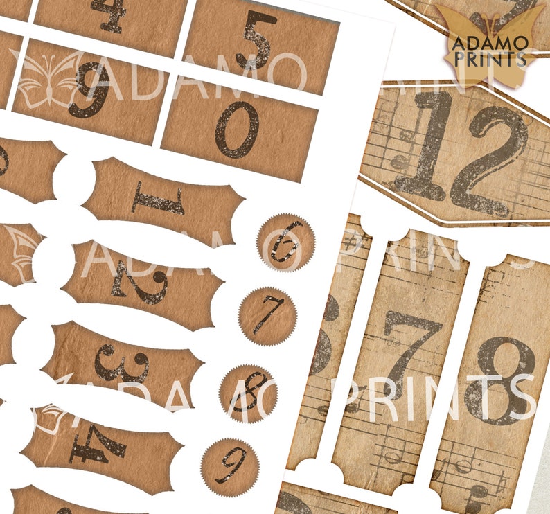 Digital Numbers Number Labels Tags Grunge Journal - Etsy