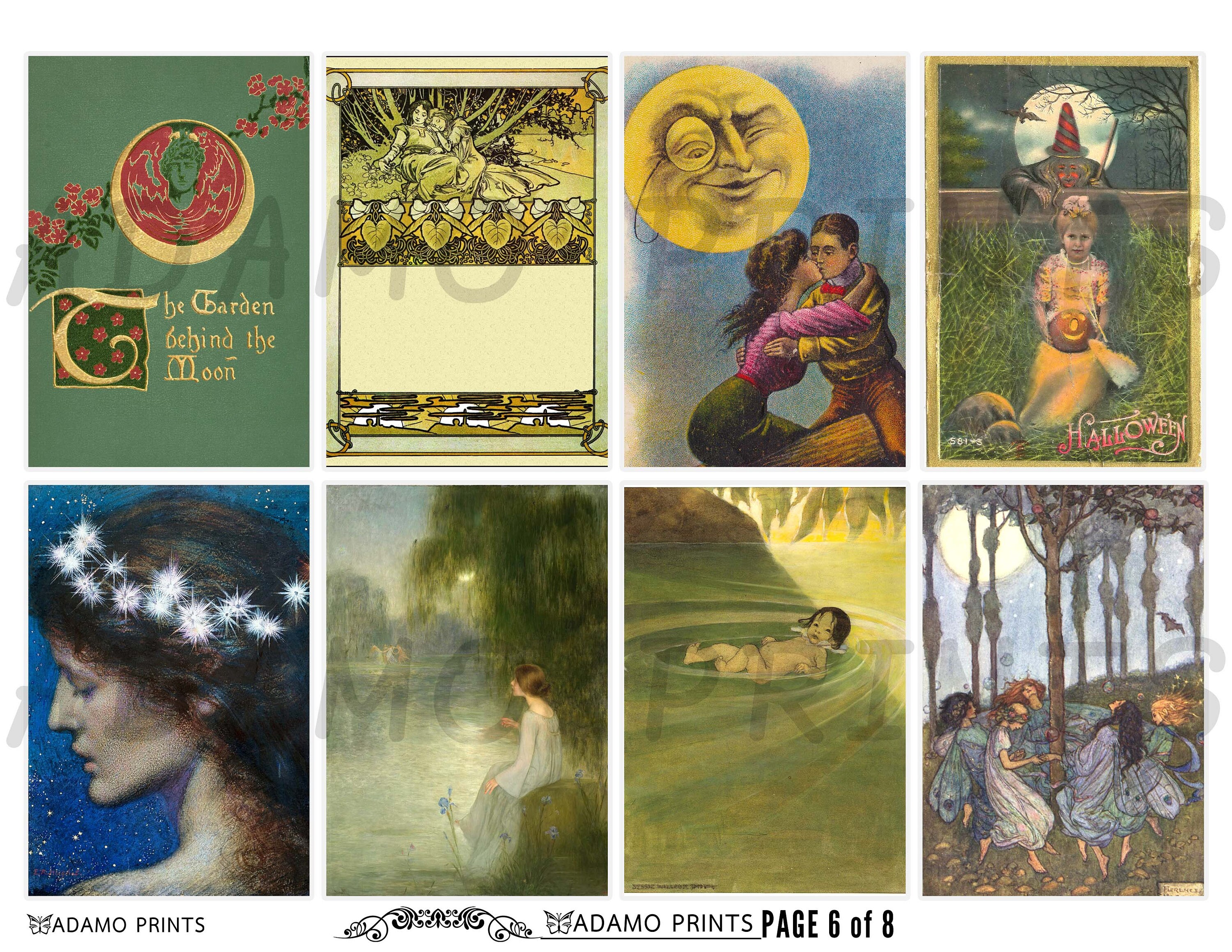 Moonlight in Art Vintage Moon Moon Ephemera Art Deco ATC | Etsy