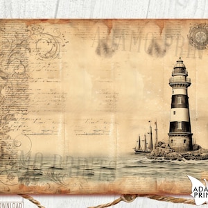 Basic Sea Lighthouse Junk Journal Kit, Digital Paper Background for ...