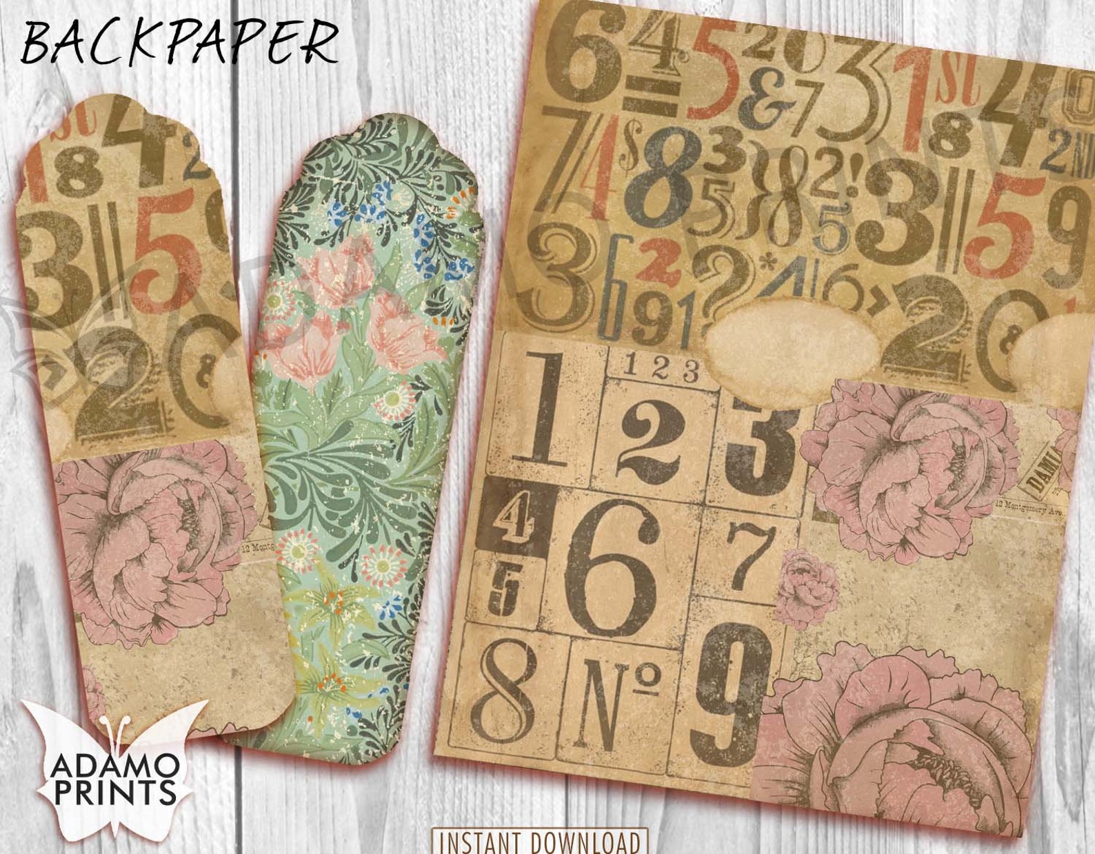European Wallpaper Grunge Tag Kit Digital Tag Victorian - Etsy