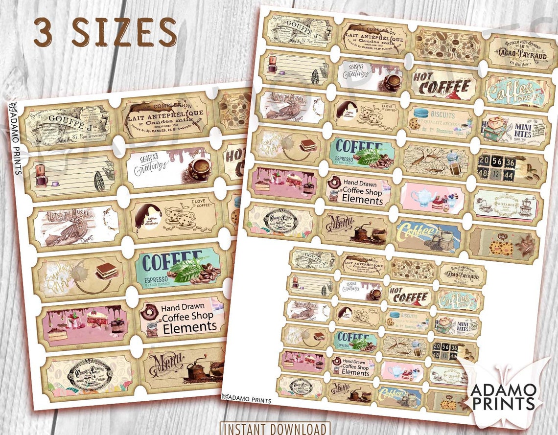 Choco & Coffee Ticket Collage Ticket Digital Embellishments - Etsy