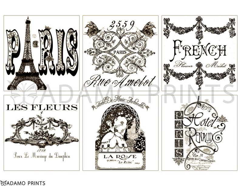 French Logo Printable French Ephemera Kit Digital Images - Etsy