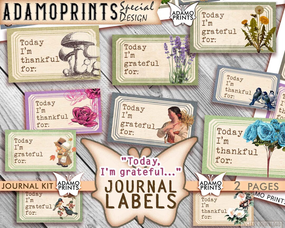 Journal Labels, Thankful Label, Blank Label, Digital Label, Collage ...
