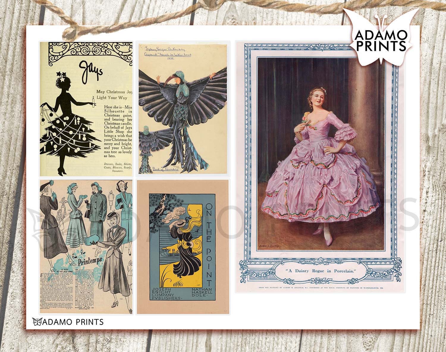 Vintage Fashion Mega Pack, Ephemera Digital, Art Deco, Digital Collage ...