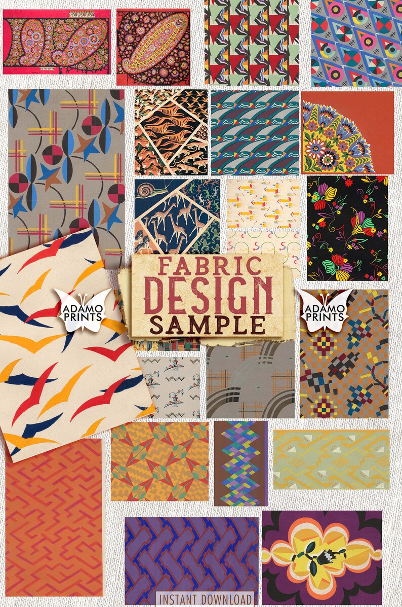 Fabric Designs Sample Vintage Pattern Alter Art Digital | Etsy