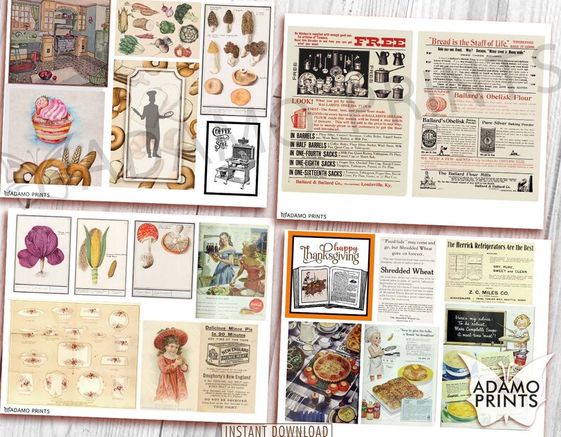 In the Kitchen Ephemera Pack Food Ephemera Printable Images | Etsy