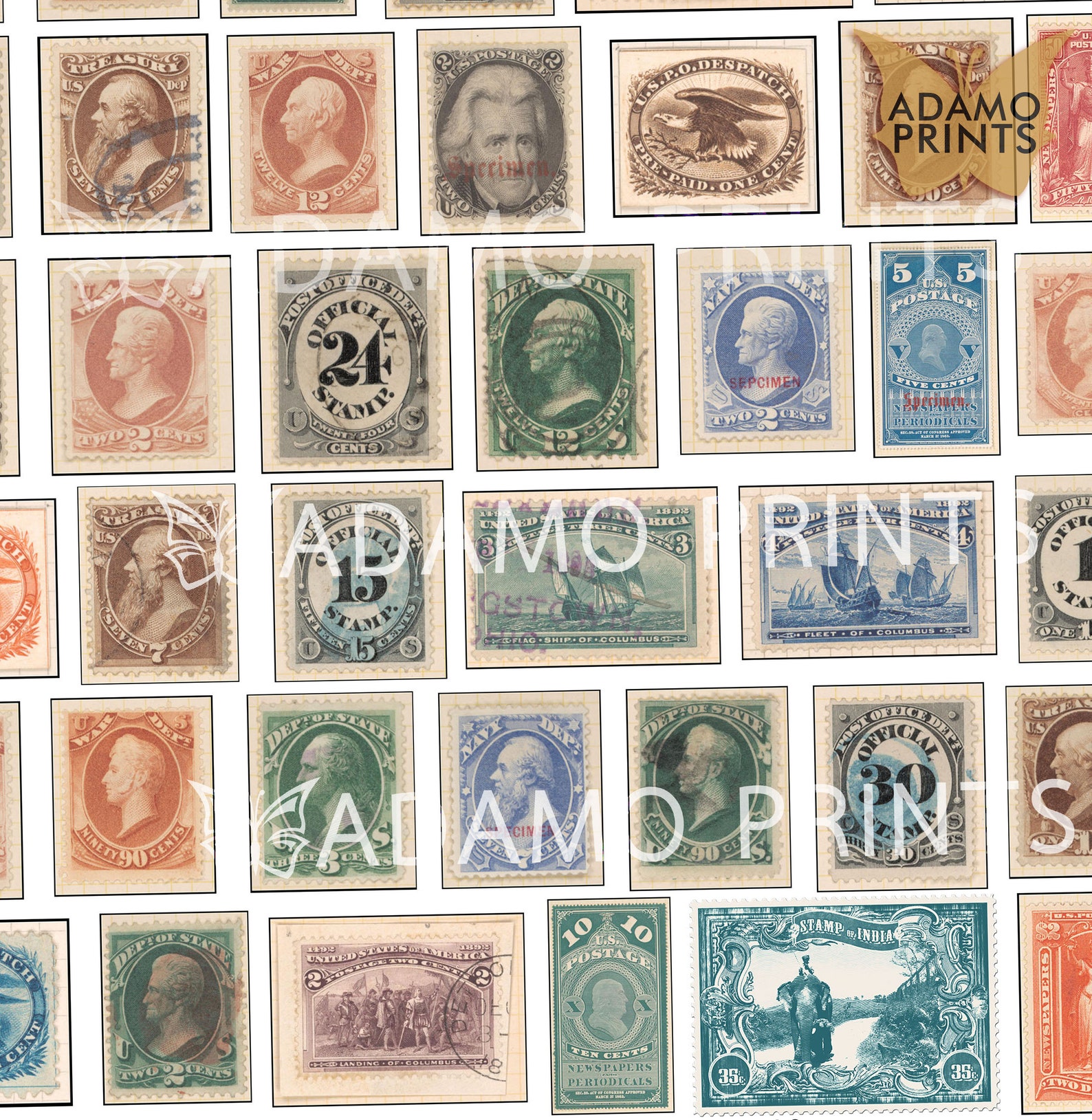 Old Postage Stamps Faux Stamp Ephemera Kit Digital Stamps - Etsy