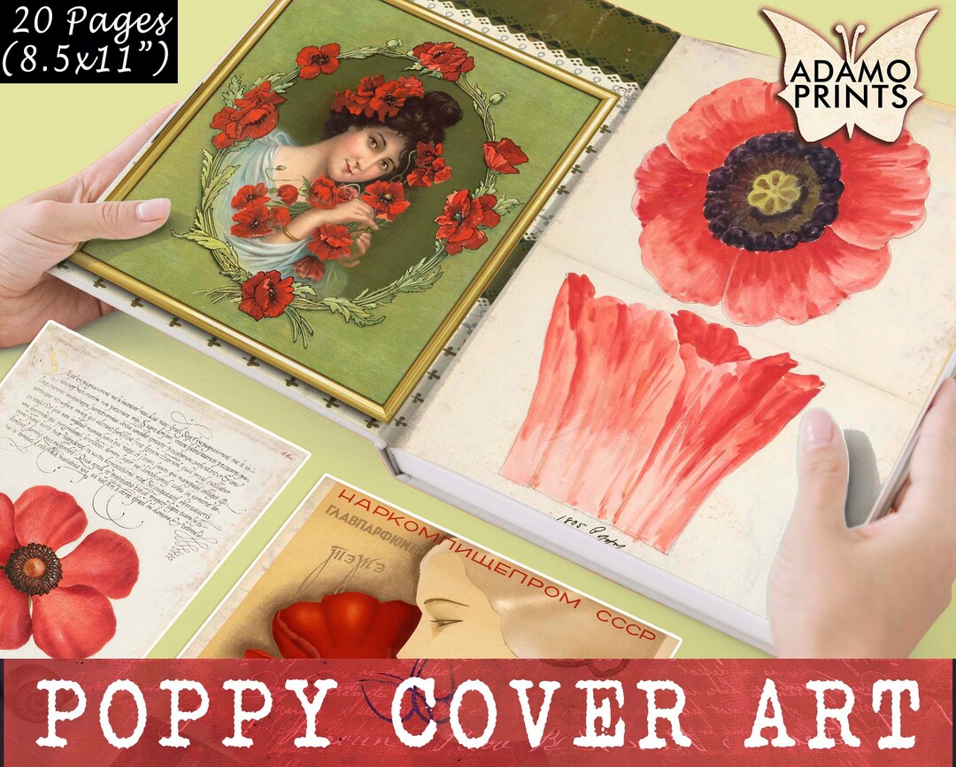 Poppy Cover Art, Digital Images, Flower Digital Print, Vintage Art ...