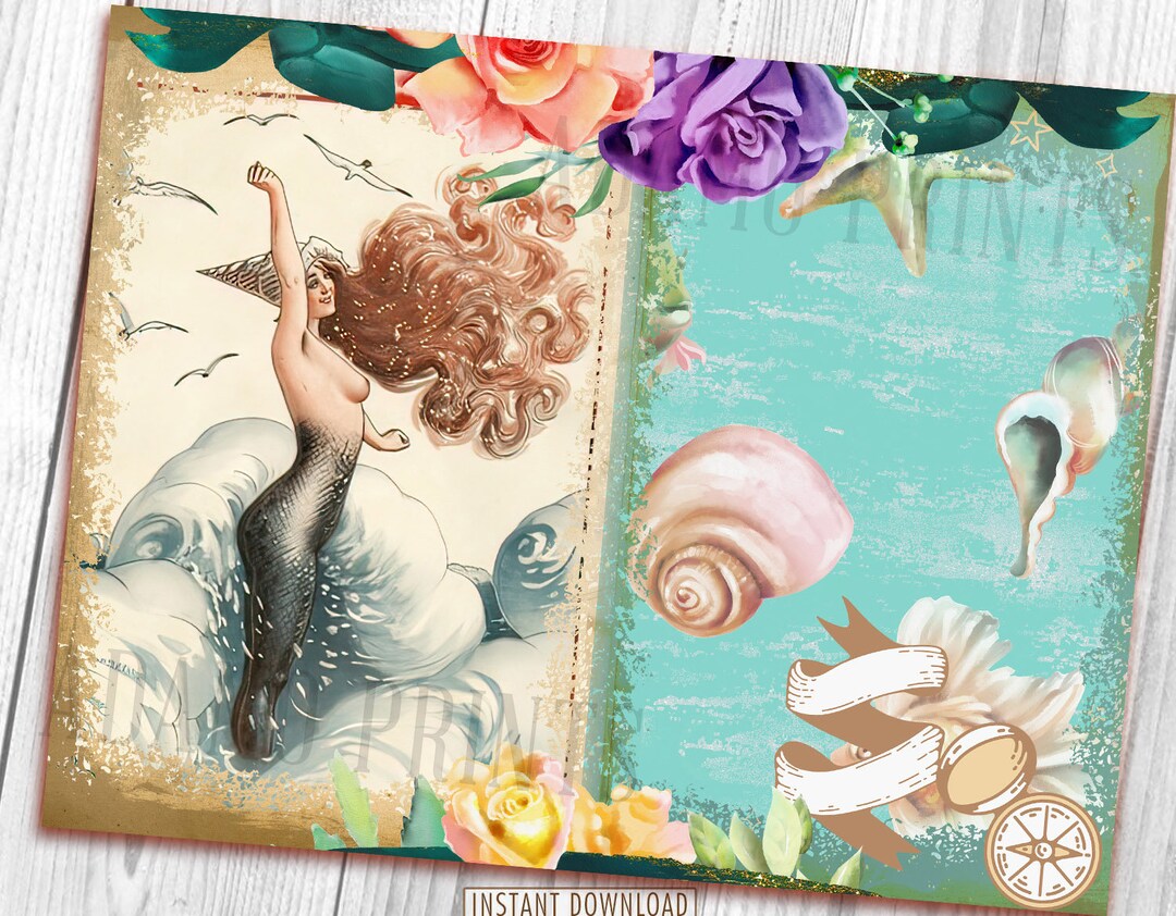 Mermaid Nautical Journal Kit, Journal Page, Seahorse, Coral, Blue ...