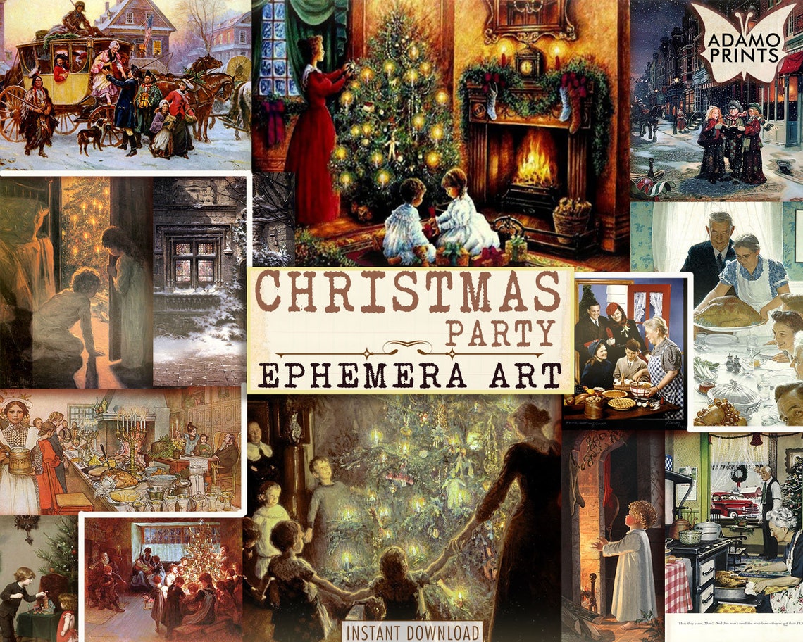 Christmas Party December Digital Images Vintage Art | Etsy
