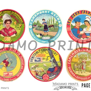 French Cheese Vintage Labels, Digital Labels, Collage Sheet ...