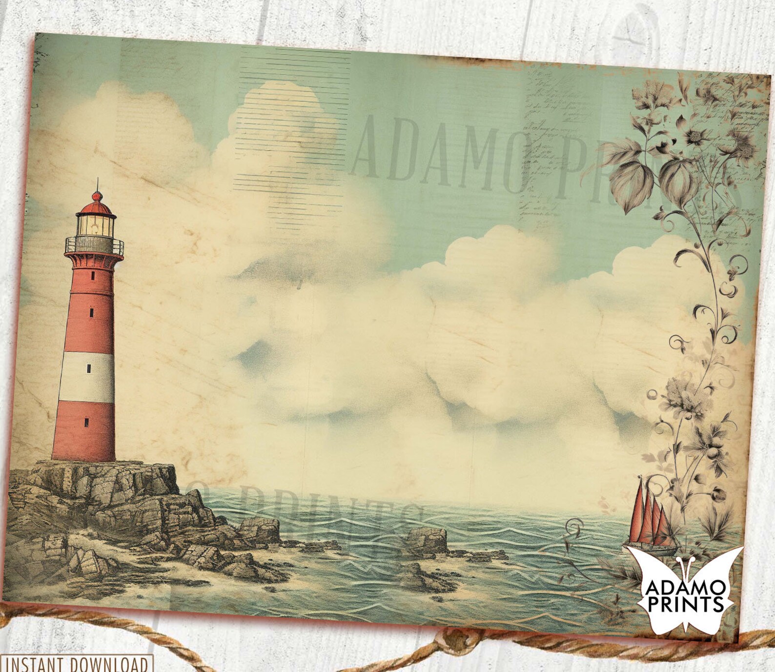 Basic Sea Lighthouse Junk Journal Kit, Digital Paper Background for ...