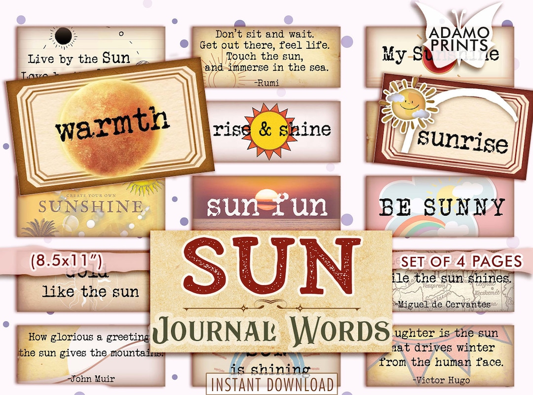 Sun Journal Words, Junk Journaling Words, Journal Prompts, Junk Journal ...