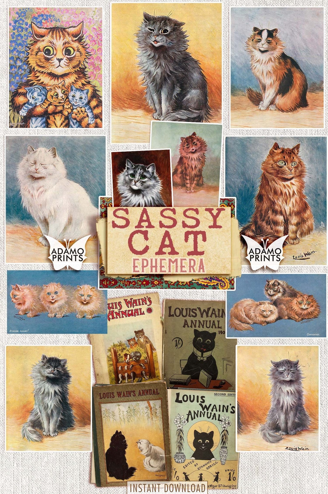 Sassy Cat, Ephemera Kit, Cards, Printable Images, Vintage Art, Classic ...