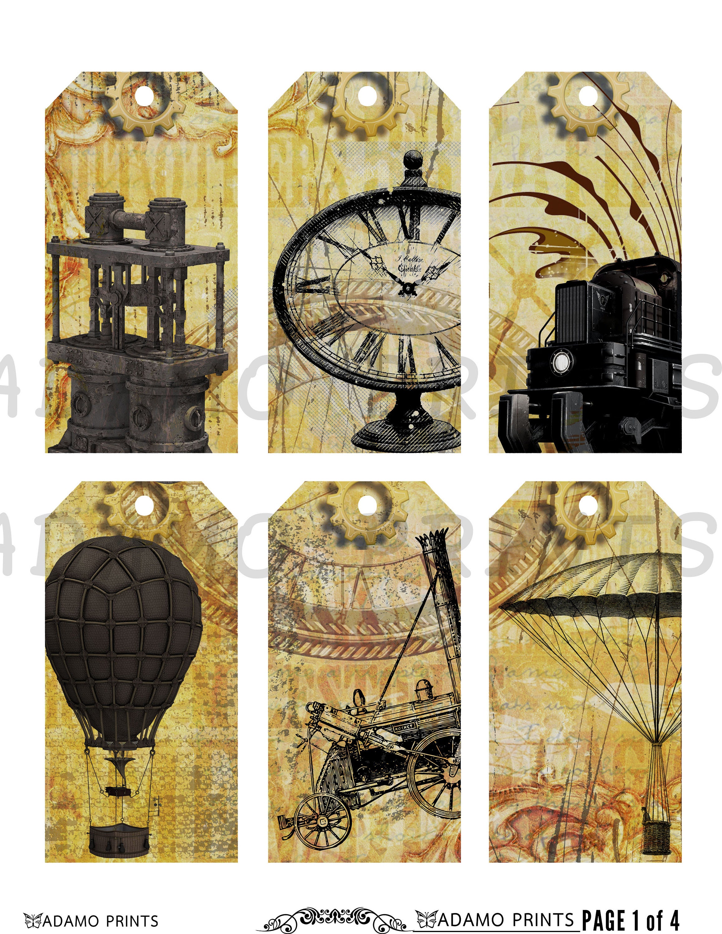 Steampunk Tags Digital Ephemera Collage Sheet Printable | Etsy