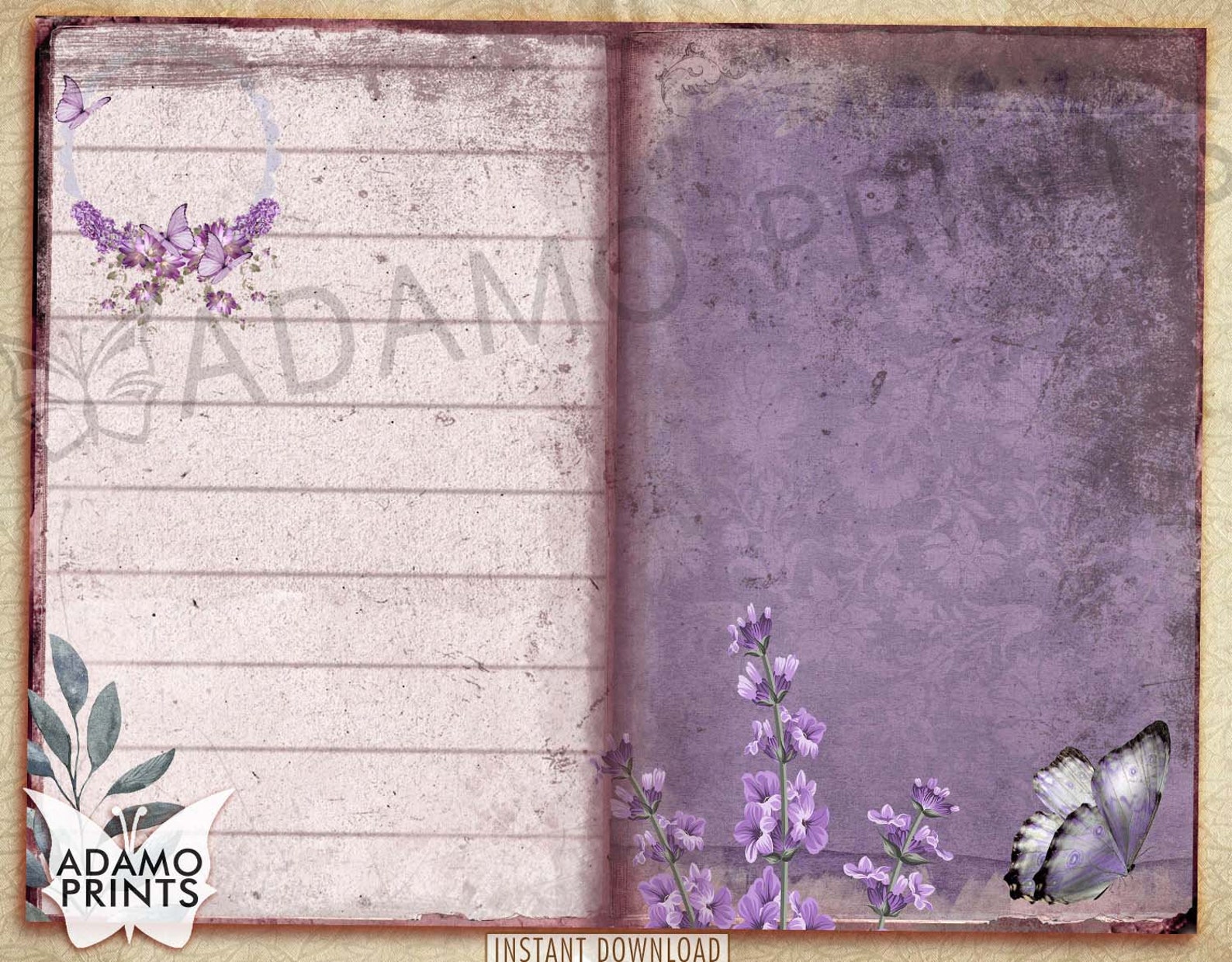 Shabby Purple Junk Journal Kit Journal Page Butterfly - Etsy