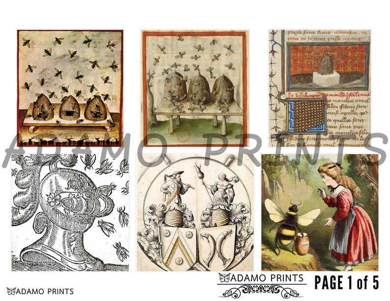 Busy Bee Set1, Ephemera Classics, Cards, Printable Images, Vintage Art ...