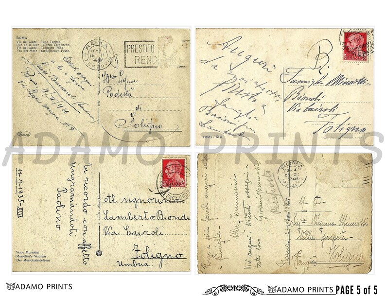 Vintage Writing Postcard Set2, Old Postage Digital, Printable Postcards ...