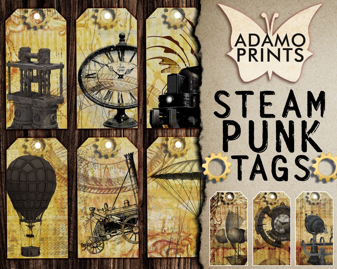 Steampunk Tags Digital Ephemera Collage Sheet Printable - Etsy
