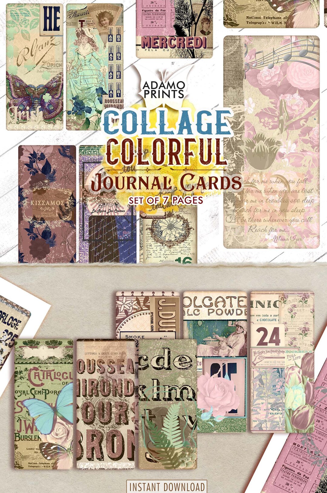 Collage Colorful Journal Cards, Junk Journaling Kit, Collage Papers ...