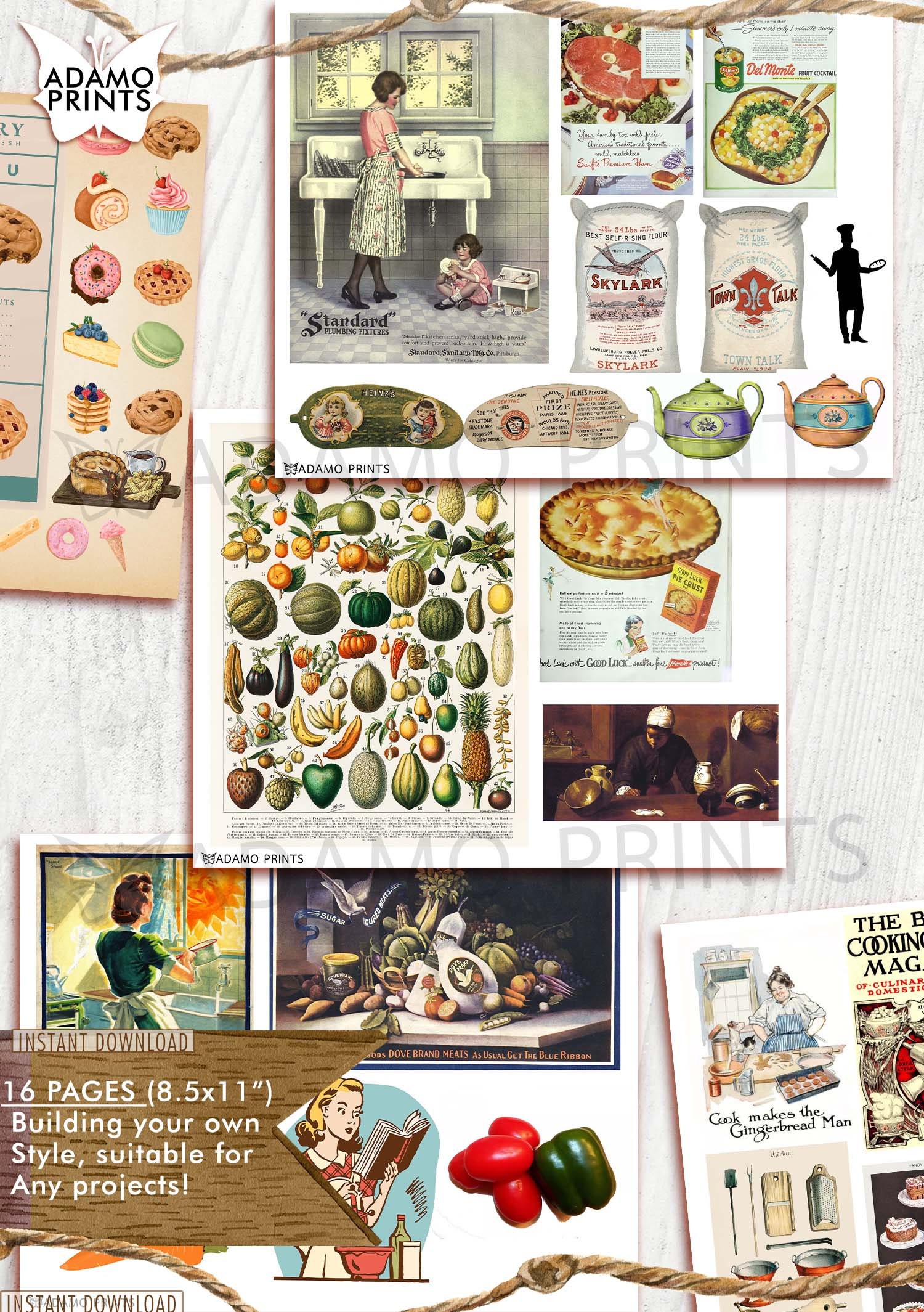 In the Kitchen Ephemera Pack, Food Ephemera, Printable Images, Vintage ...