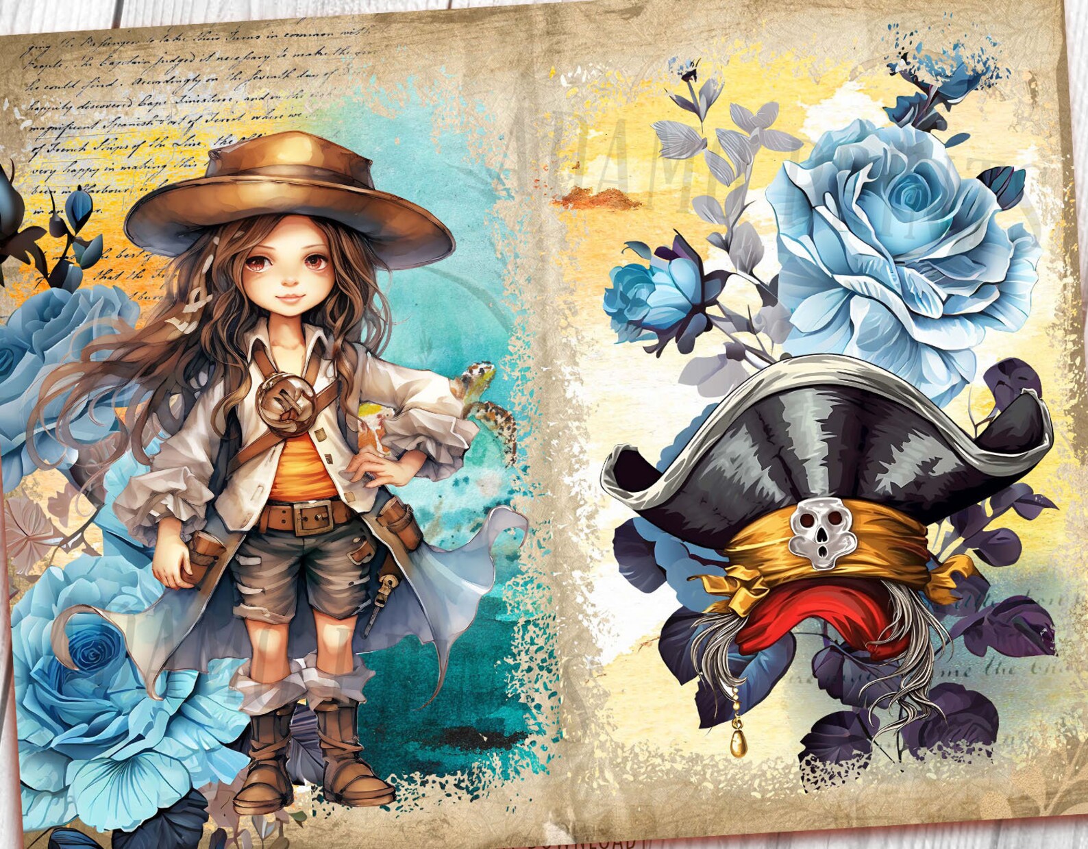 Pirate Journey Journal Kit, Collage Fantasy Journal , Lined & Blank ...