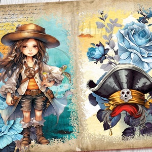 Pirate Journey Journal Kit, Collage Fantasy Journal , Lined & Blank ...