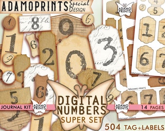 Vintage Number Labels Printable, Junk Journal, Tags, Random Numbers ...