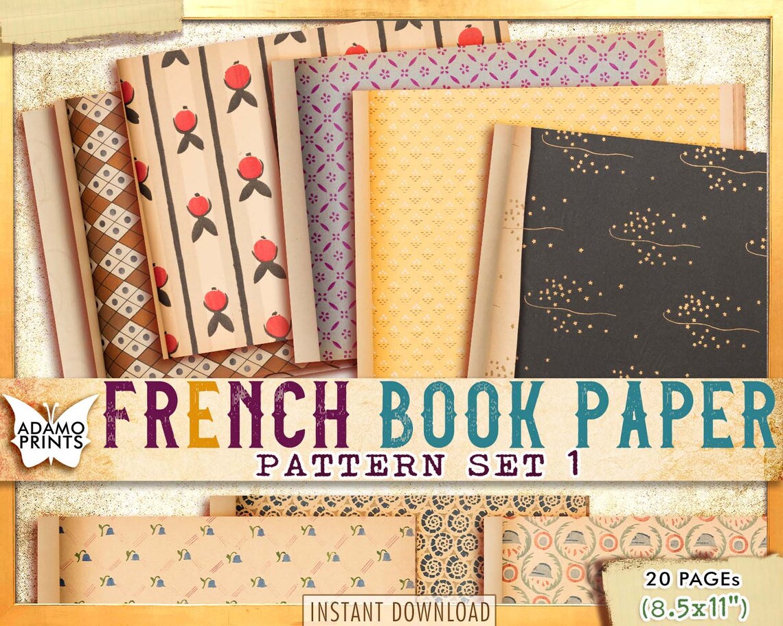 French Book Paper Pattern Set1 Cover Journal Shabby Chic - Etsy