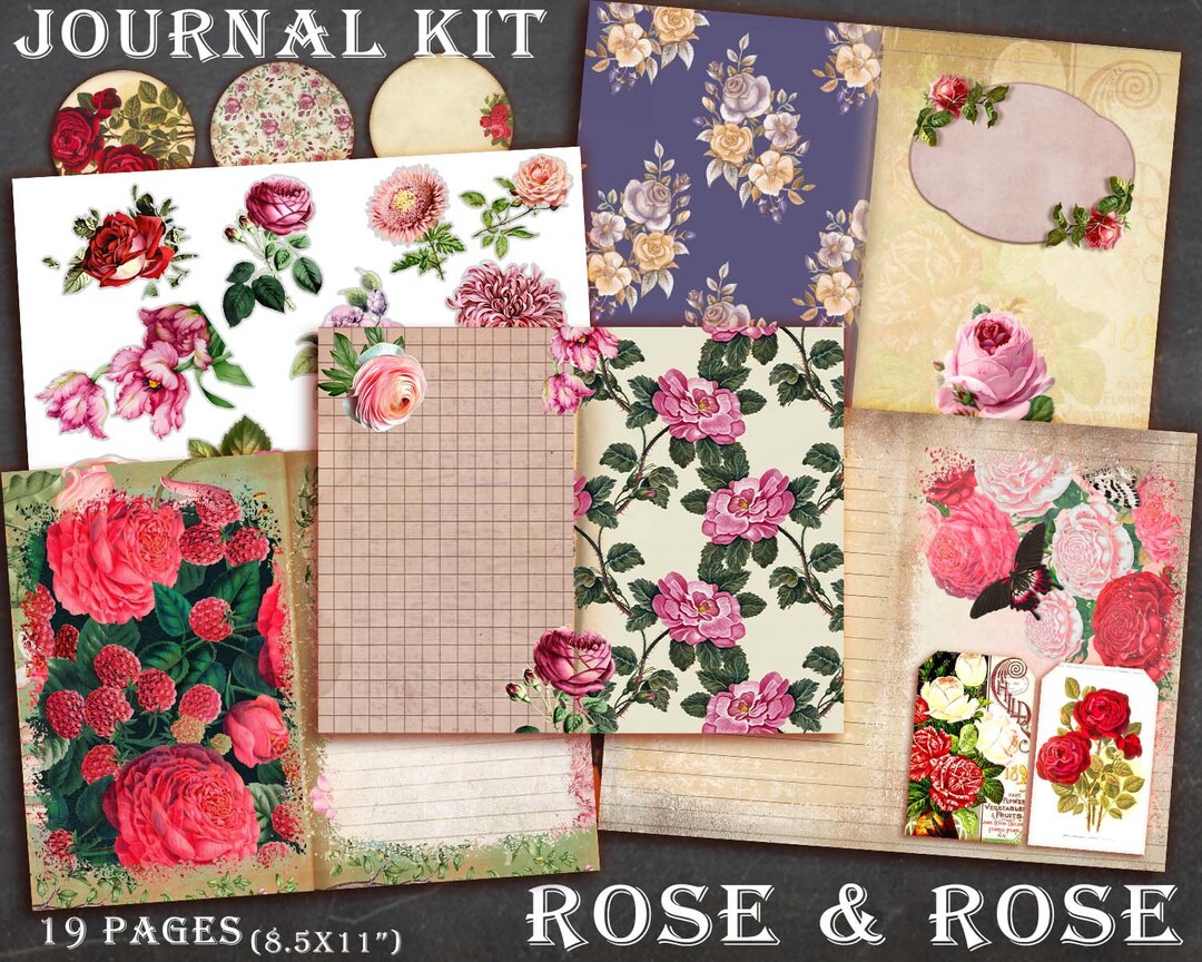 Rose and Rose Journal Kit, Blank & Line Page, Journal Page, Layered ...